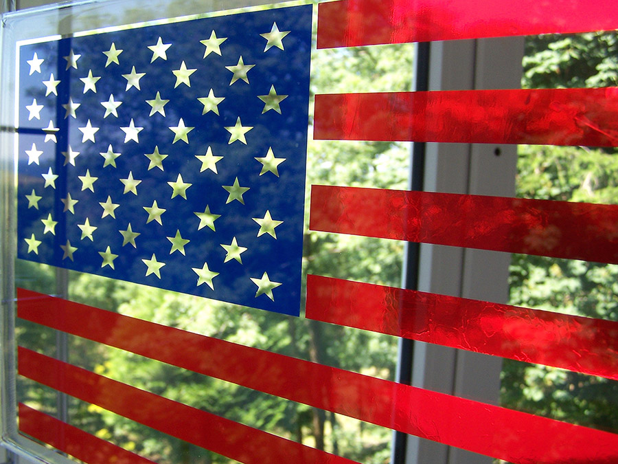 american flag, silver mirror, usa glass art flags color